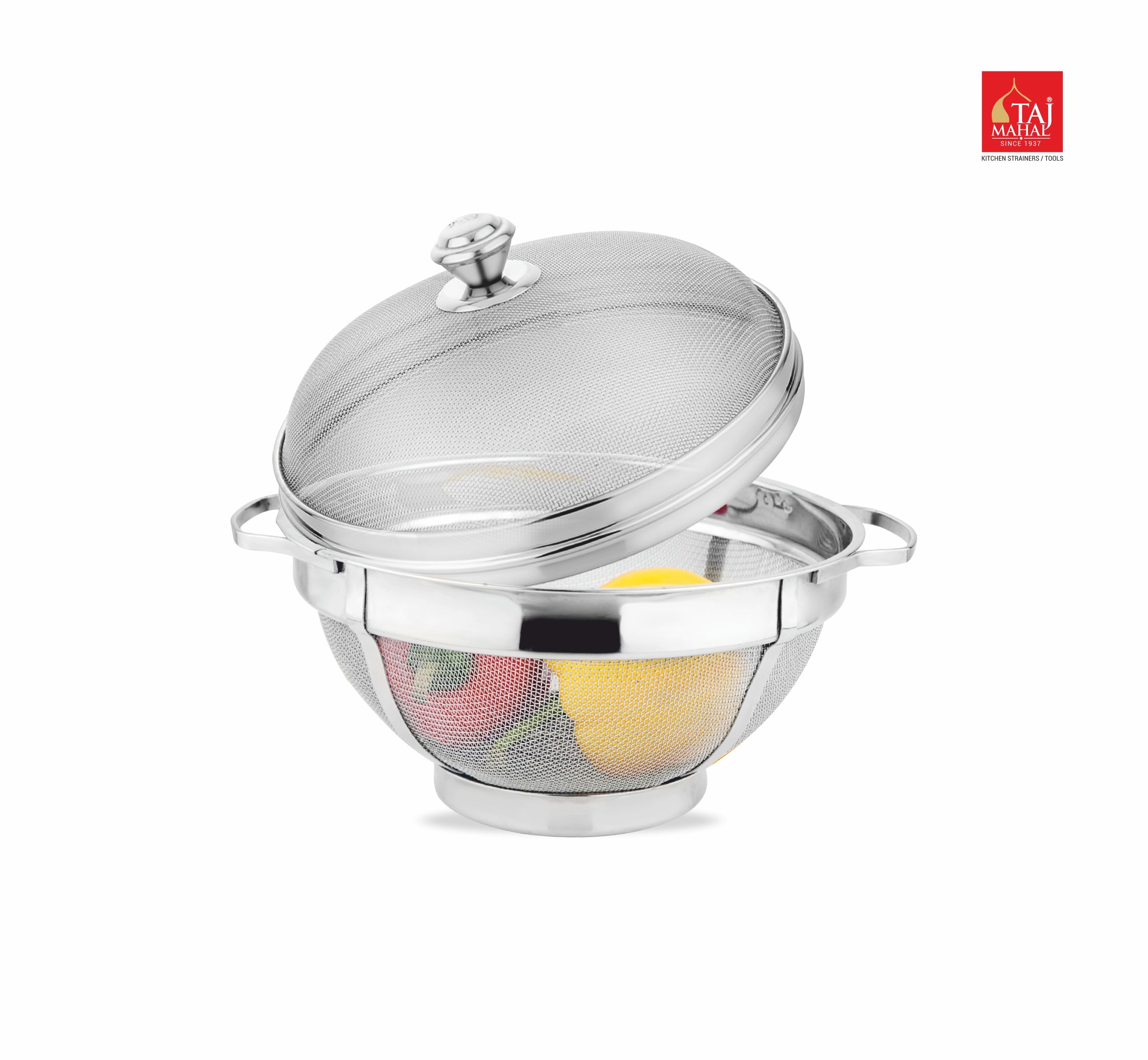 SS COLANDER SUPER HEAVY WITH LID MESH BASKET – Taj Mahal Kitchen Strainers